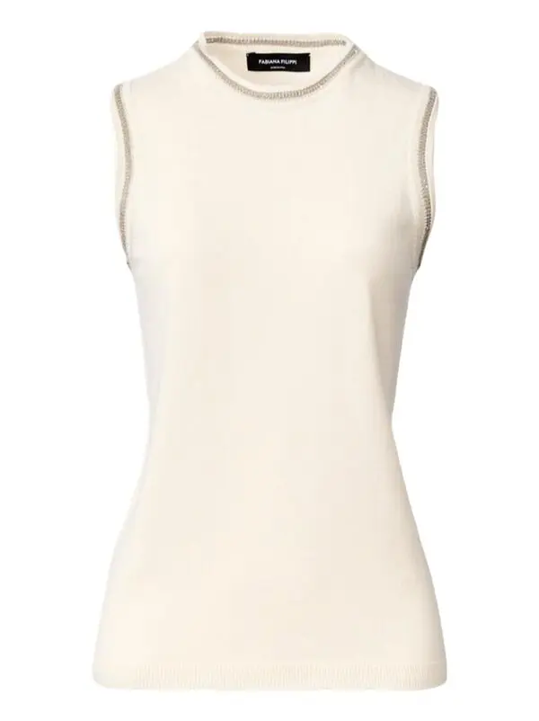 Fabiana Filippi Sleeveless Knitwear Top With Ribbed Trim - Burro
