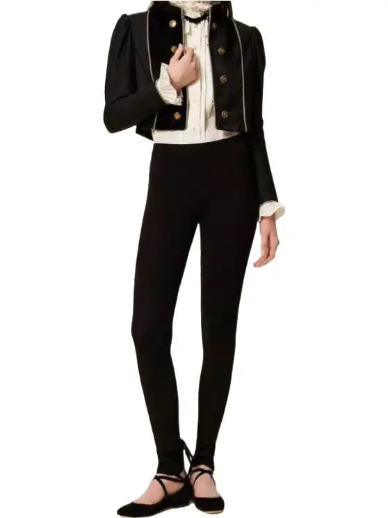 TWINSET Velvet-trimmed Puff-sleeve Jacket - Black