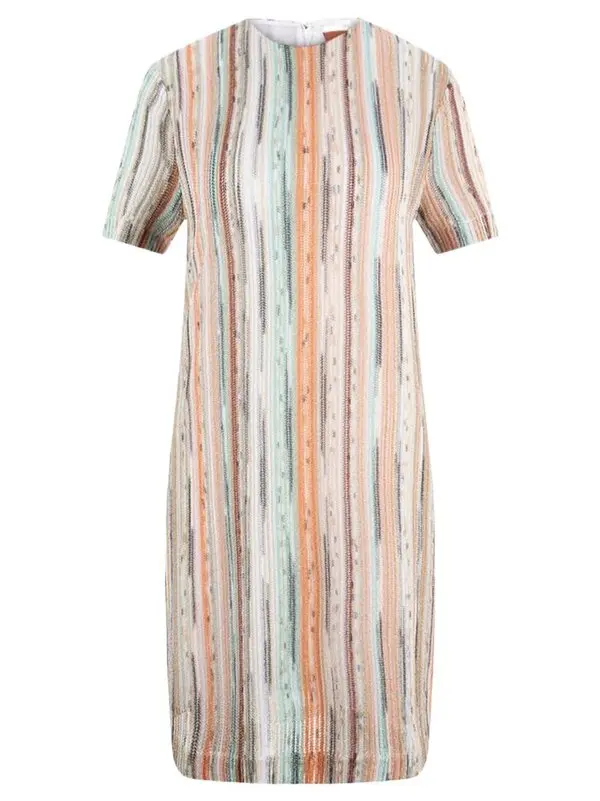 Missoni Vertical Stripe Round Neck Short Sleeve Dress - Nude