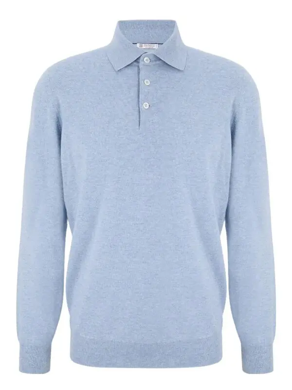 Brunello Cucinelli Long-sleeved Knitted Polo Shirt - Blue