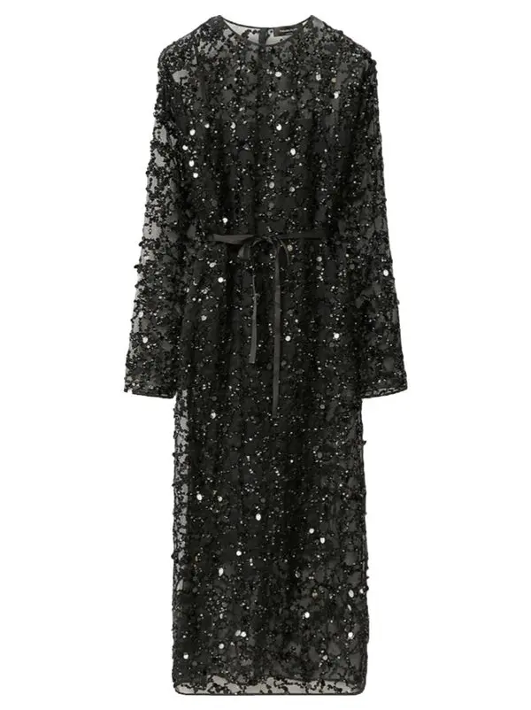 Fabiana Filippi Embellished Sheer Long Sleeve Dress - Black