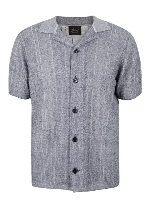 Brioni Ribbed-knit Contrast-trim Polo Shirt - Gray