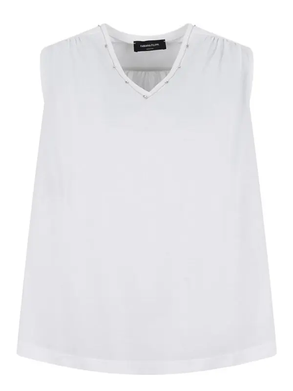 Fabiana Filippi Sleeveless V-neck Overshirt With Pleated Back - White