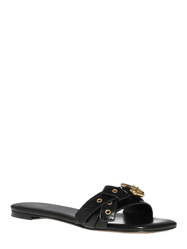 Chloé Flat Sandals With Gold Buckle Detailing - Black