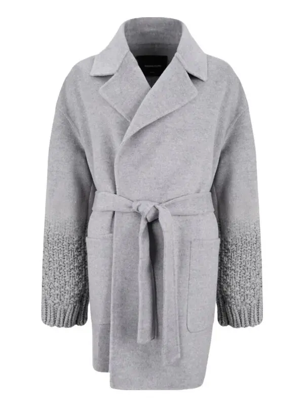 Fabiana Filippi Long-sleeved Coat With Turn-down Collar And Drawstring Waist - Gray