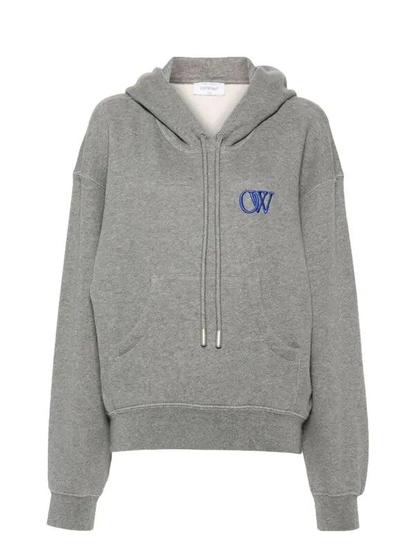 Off-White Embroidered Logo Cotton Hoodie - Gray