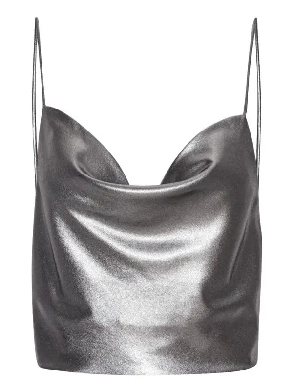 ROTATE BY BIRGER CHRISTENSEN Lamé Crop Top - Gray