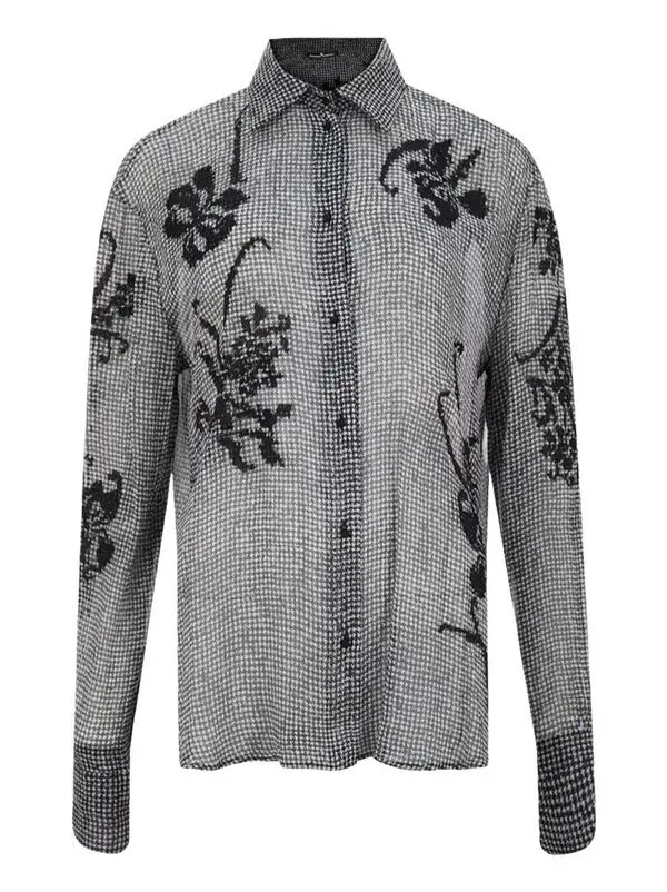 Ermanno Scervino Long Sleeve Shirt With Classic Collar And Printed Detail - Gray