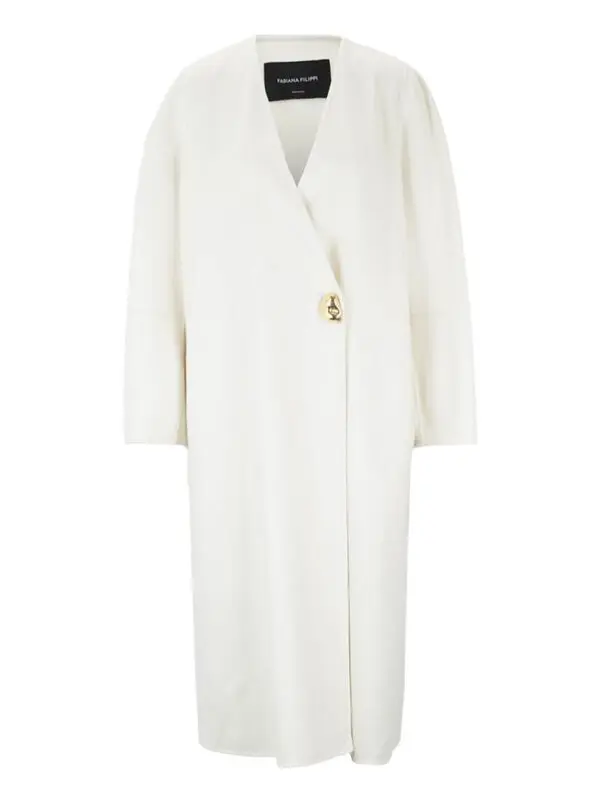 Fabiana Filippi Long-sleeved V-neck Coat - White