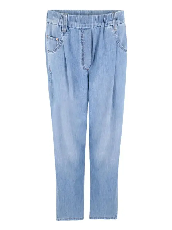 Brunello Cucinelli Elastic Waistband Jeans With Pleated Details - Blue
