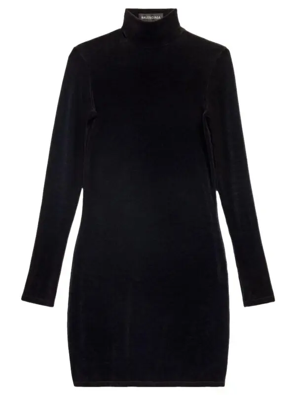 Balenciaga Embellished Logo High Neck Mini Dress - Black