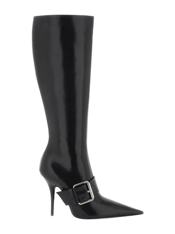 Balenciaga Pointed Toe Stiletto Boots With Adjustable Belt - Black