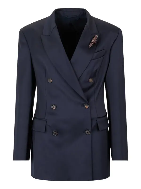Brunello Cucinelli Double-breasted Suit Jacket With Notch Lapel - Black
