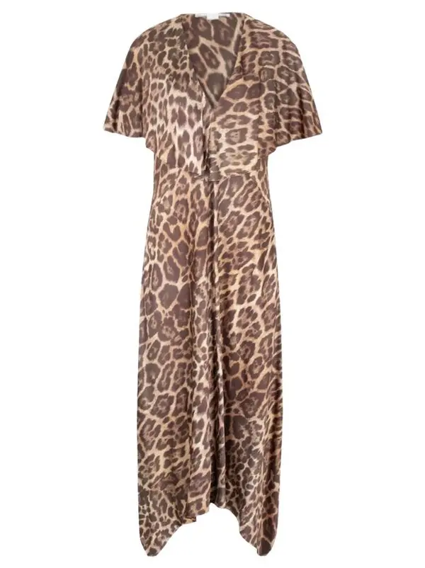 Stella McCartney Printed V-neck Short-sleeved Dress - Brown