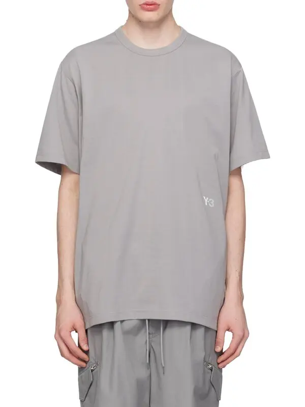 Y3 Crewneck Short-sleeved T-shirt With Logo Decals And Side Pockets - Gray