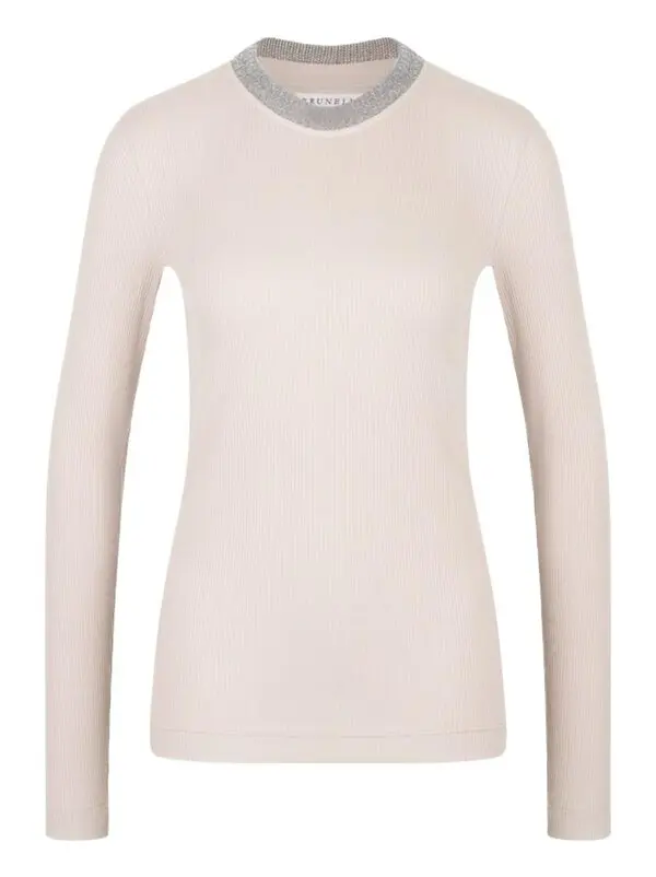Brunello Cucinelli Ribbed Crew Neck Long Sleeve Knitwear - Pink