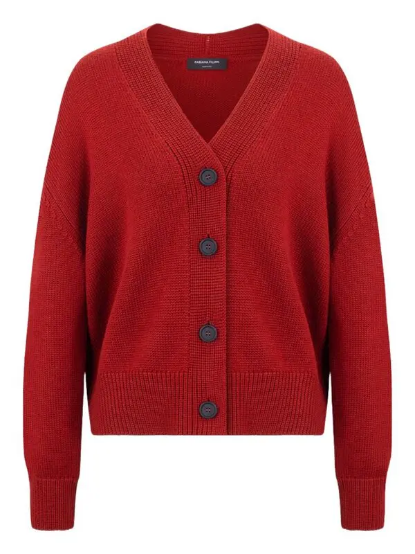 Fabiana Filippi Long-sleeved Knitted Cardigan - Red