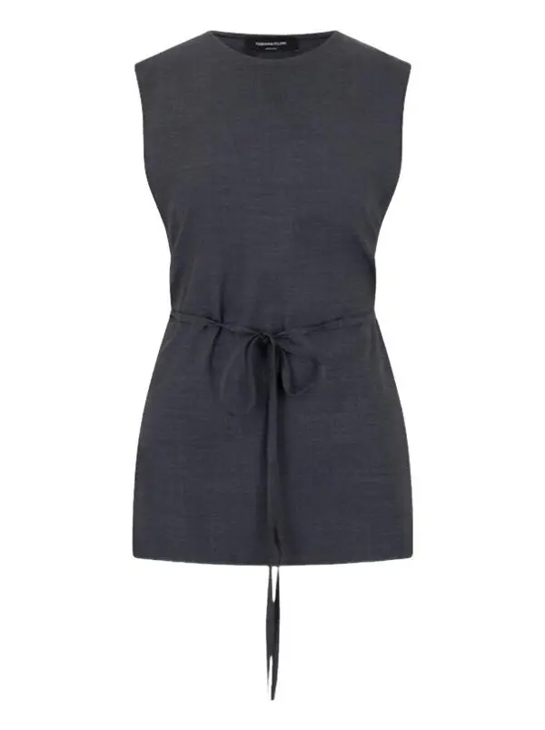 Fabiana Filippi Sleeveless Crew Neck Cover-up With Waist Tie - Anthracite