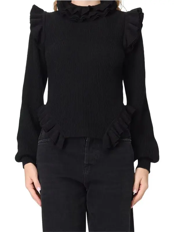 TWINSET Ruffled-trim High-neck Sweater - Black