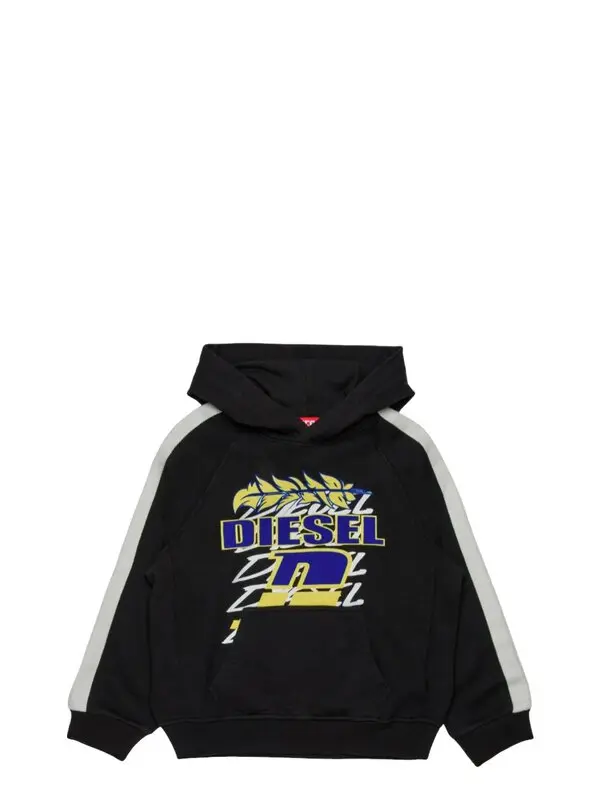 DIESEL® Long-sleeved Hooded Sweatshirt With Ribbed Trim And Logo Graphic - Black