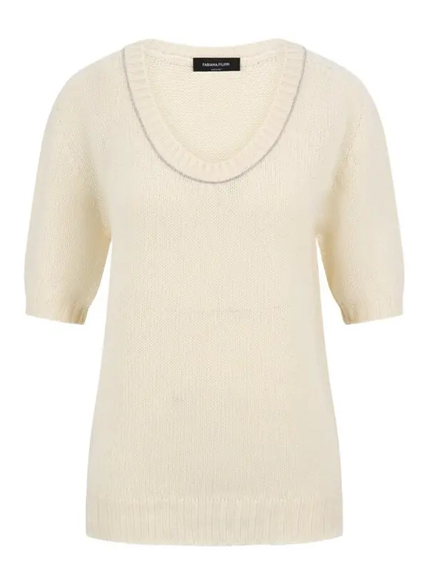 Fabiana Filippi Crew Neck Short Sleeve Sweater - Mastice