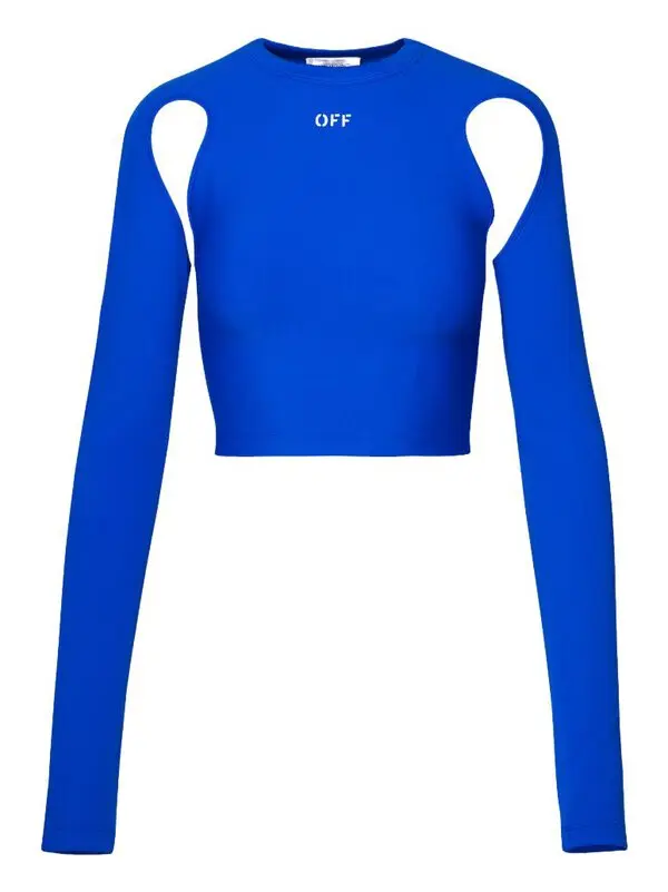 Off-White Crewneck Cut-out Long Sleeve Top - Blue