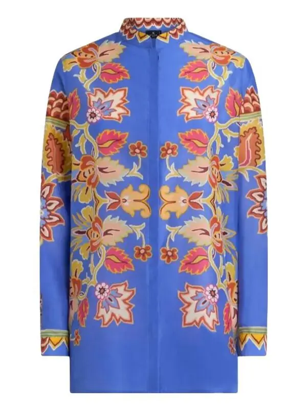 Etro Printed Cotton And Silk Shirt - Blue