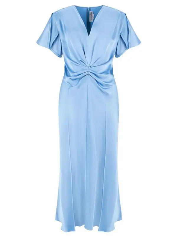 Victoria Beckham V-neck Short Sleeve Zipper Closure Dress - Light Blue