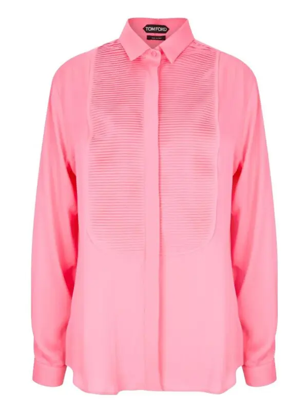 TOM FORD Long Sleeve Pintucked Shirt - Pink