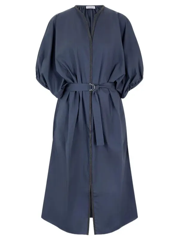 Brunello Cucinelli V-neck Belted Dress - Blue