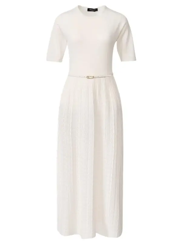 Fabiana Filippi Short Sleeve Belted Pleated Maxi Dress - Burro