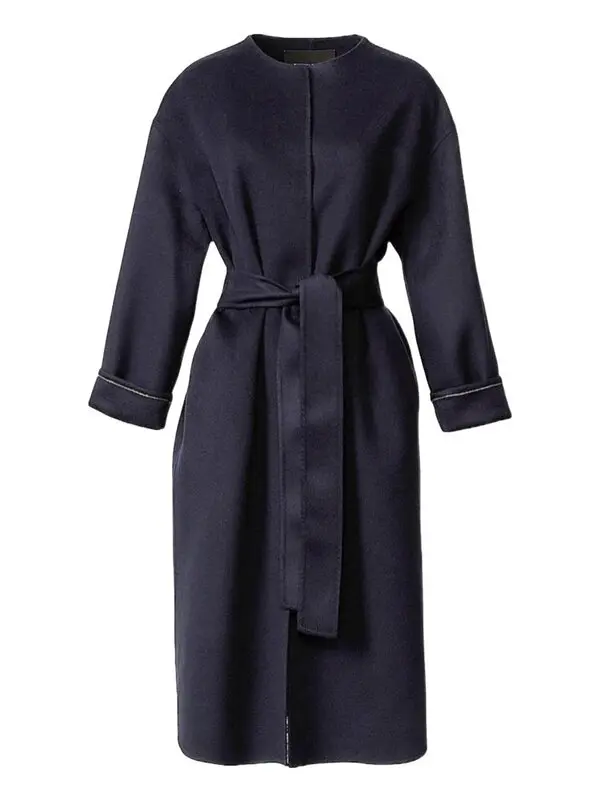 Fabiana Filippi Long-sleeved Coat With Waist Tie - Blu Notte