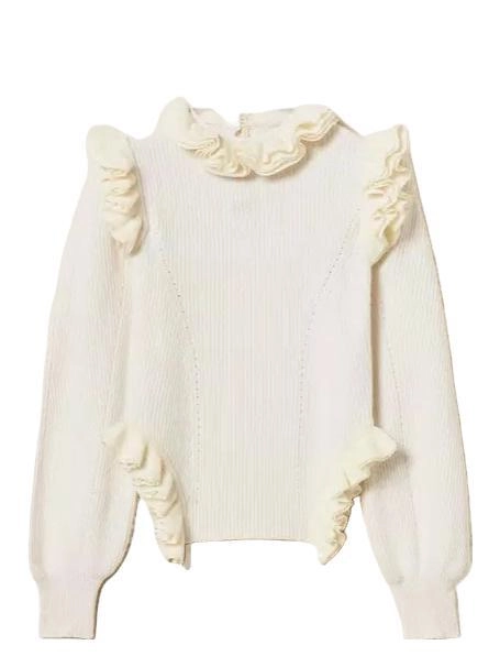 TWINSET Ruffled-trim High Neck Jumper - White