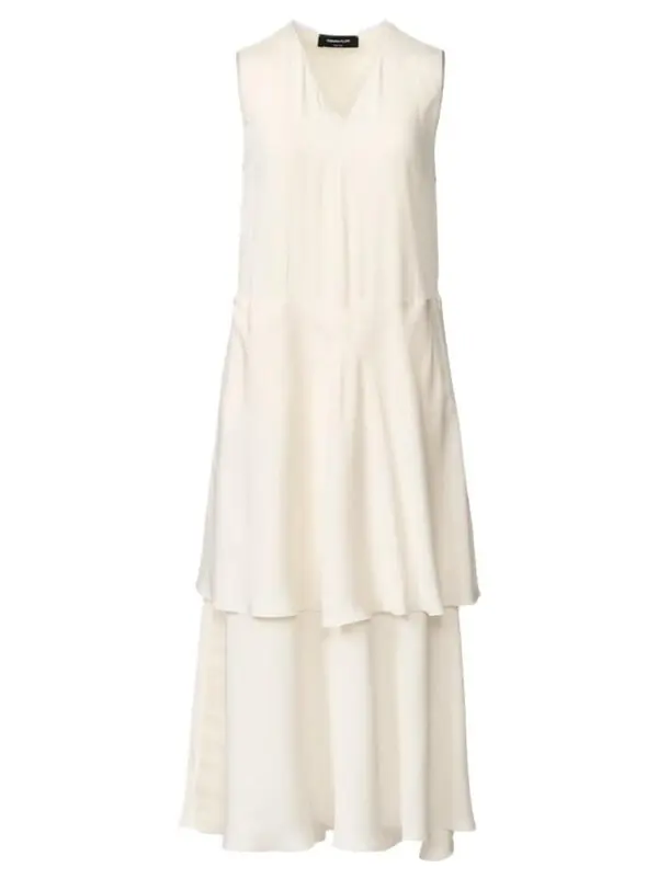 Fabiana Filippi Sleeveless V-neck Dress With Layered Hem - Burro