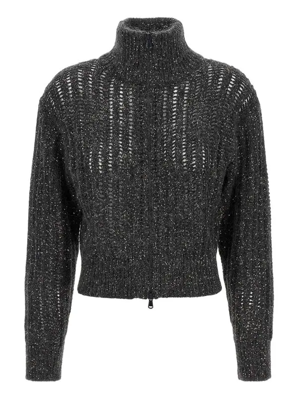 Brunello Cucinelli Lurex-detail Zip-up Cardigan - Black