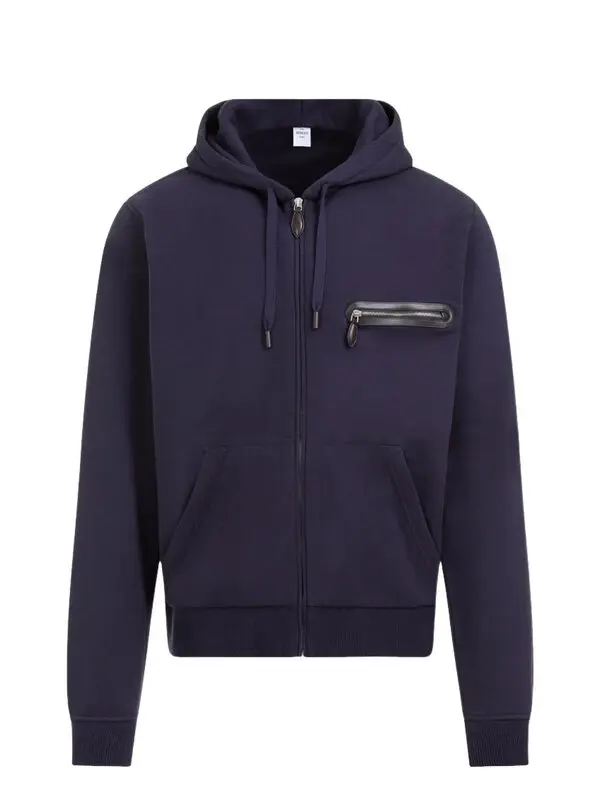 Berluti Zip-up Drawstring Hoodie With Rib Details - Blue