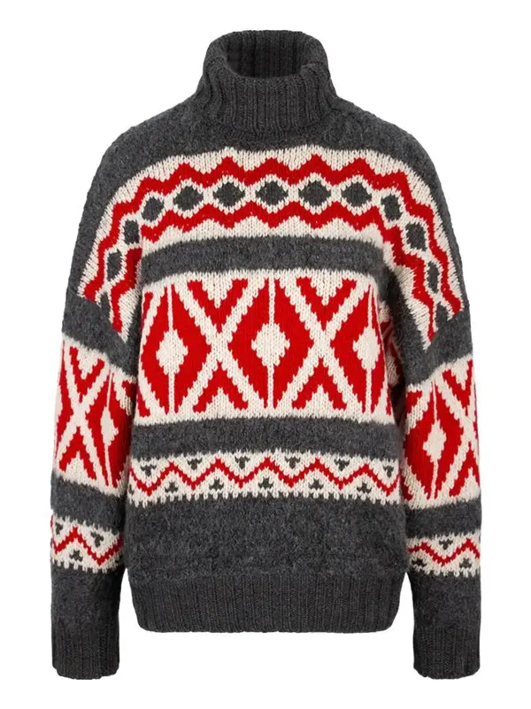 Brunello Cucinelli High Neck Patterned Sweater - Black