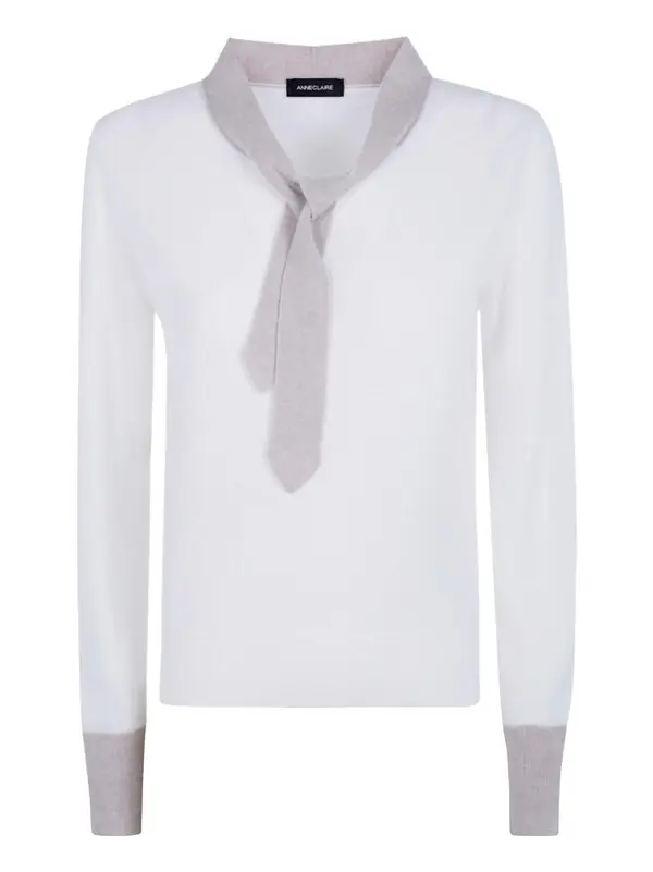 ANNECLAIRE Long-sleeved Sweater With Tie Detail - Whiteoyster