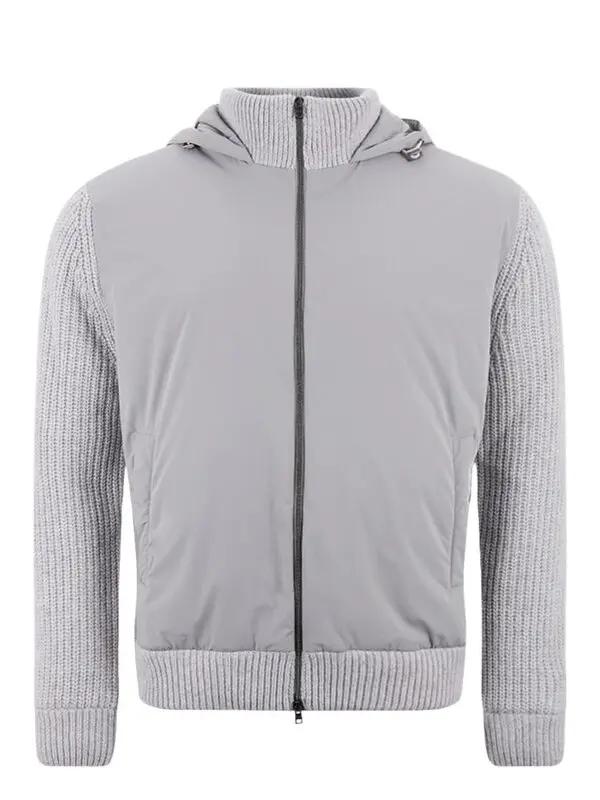 Herno Ribbed-knit Hooded Jacket - Gray