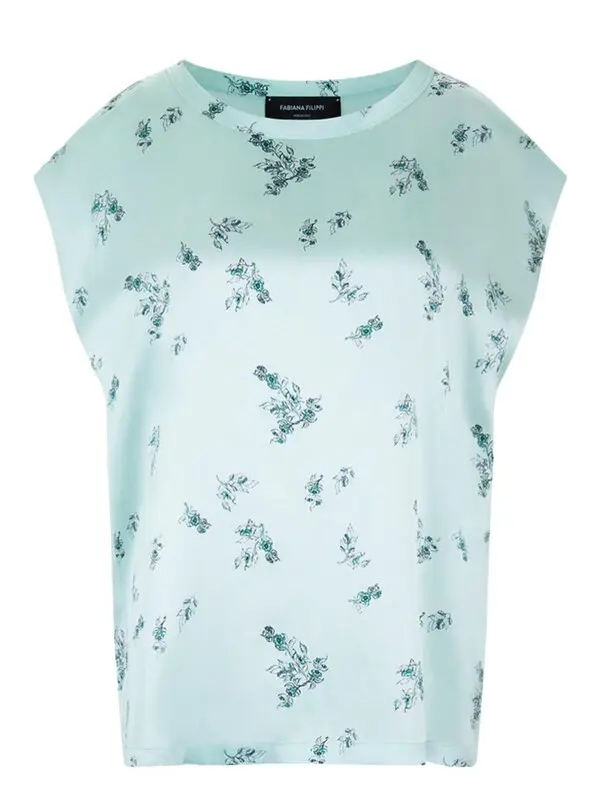 Fabiana Filippi Silk-satin T-shirt With All-over Print - Blue