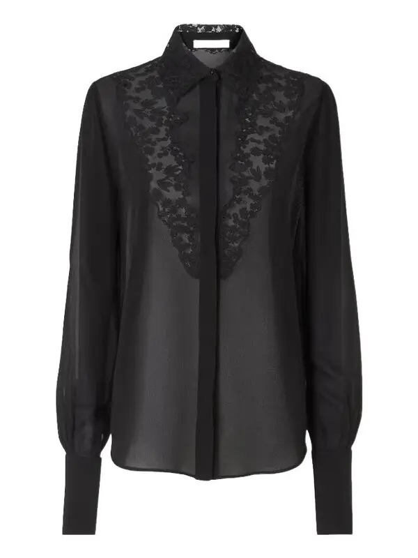 Fendi Silk Georgette Shirt With Lace Inserts - Black