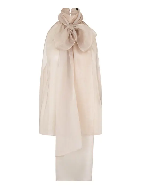 TOM FORD Sleeveless High-neck Blouse With Pussy-bow Detail - Light Beige