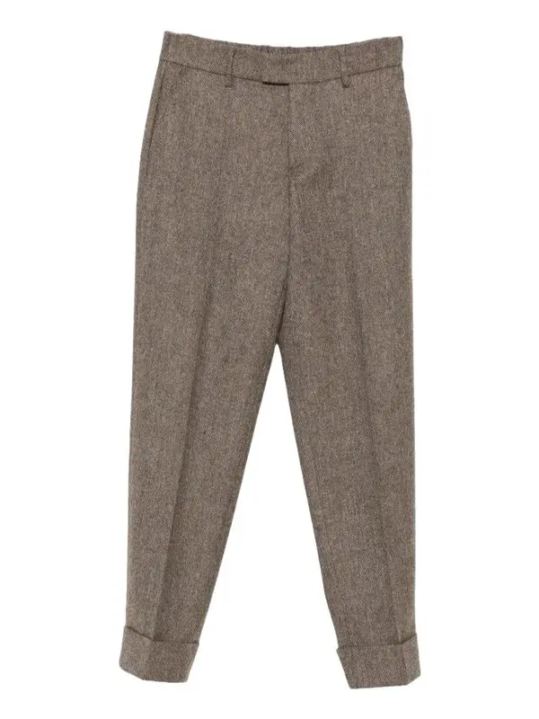 BERWICH Herringbone Pattern Wool Trousers - Greige
