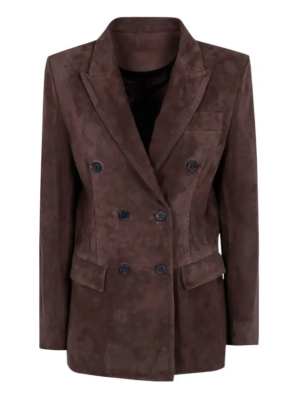 Seventy Long Sleeve Leather Blazer - Brown