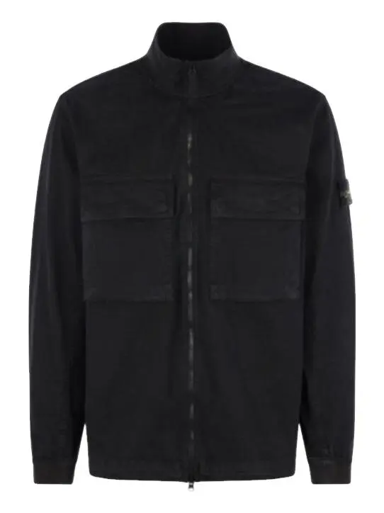 Stone Island Full-zip Jacket With Removable Logo Badge - Black
