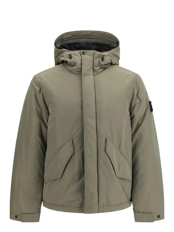Stone Island Padded Micro Twill Jacket With Detachable Hood - Green