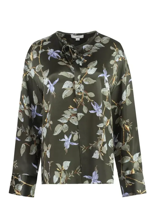 Vince Bellflower Satin V-neck Blouse - Green
