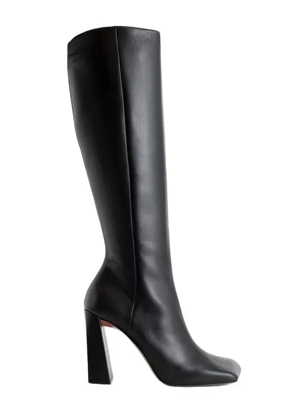 Amina Muaddi High-heeled Square Toe Leather Boots - Black