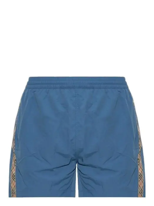 Burberry Elastic Waist Swimming Trunks With Check Panels - Blue