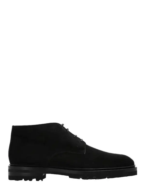 Kiton Round Toe Lace-up Suede Boots - Black